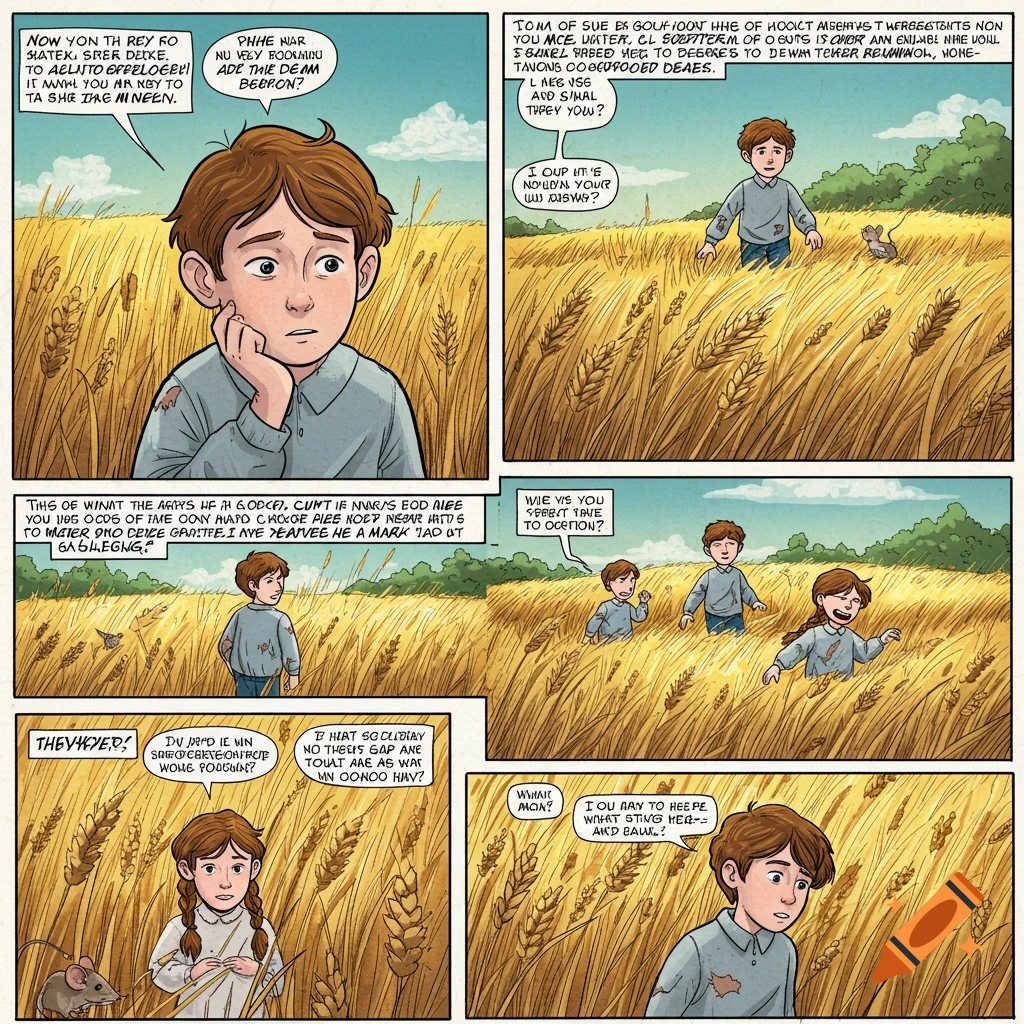Comic page explaining the poem Coming Through the Rye on Craiyon