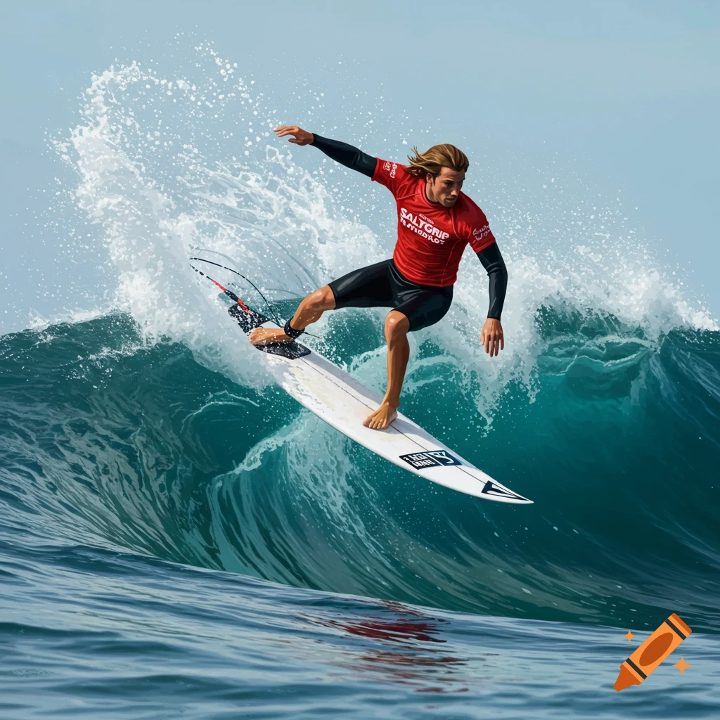 Surfer using SaltyGrip Traction Kit on wave on Craiyon