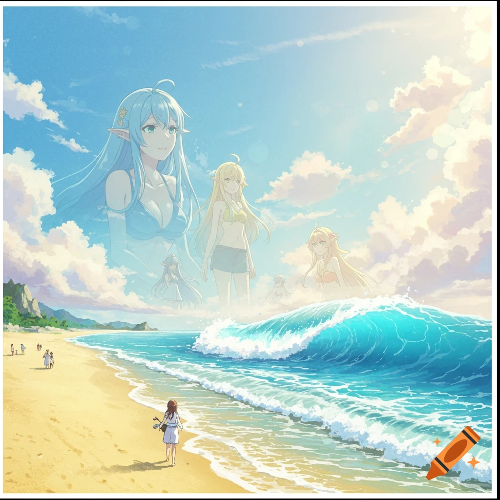 Anime beach scene on Craiyon