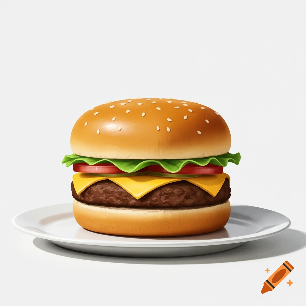 Illustration of a hamburger stacked with chicken, cheese, and pepperoni ...