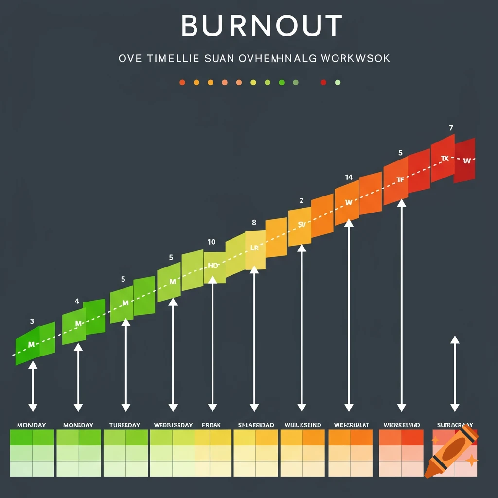 Diagram showing increasing burnout with a line graph changing from ...