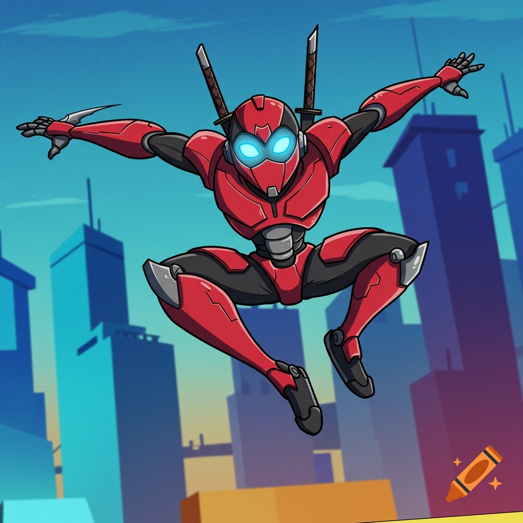 Futuristic ninja robot in a 2000s cartoon style on Craiyon