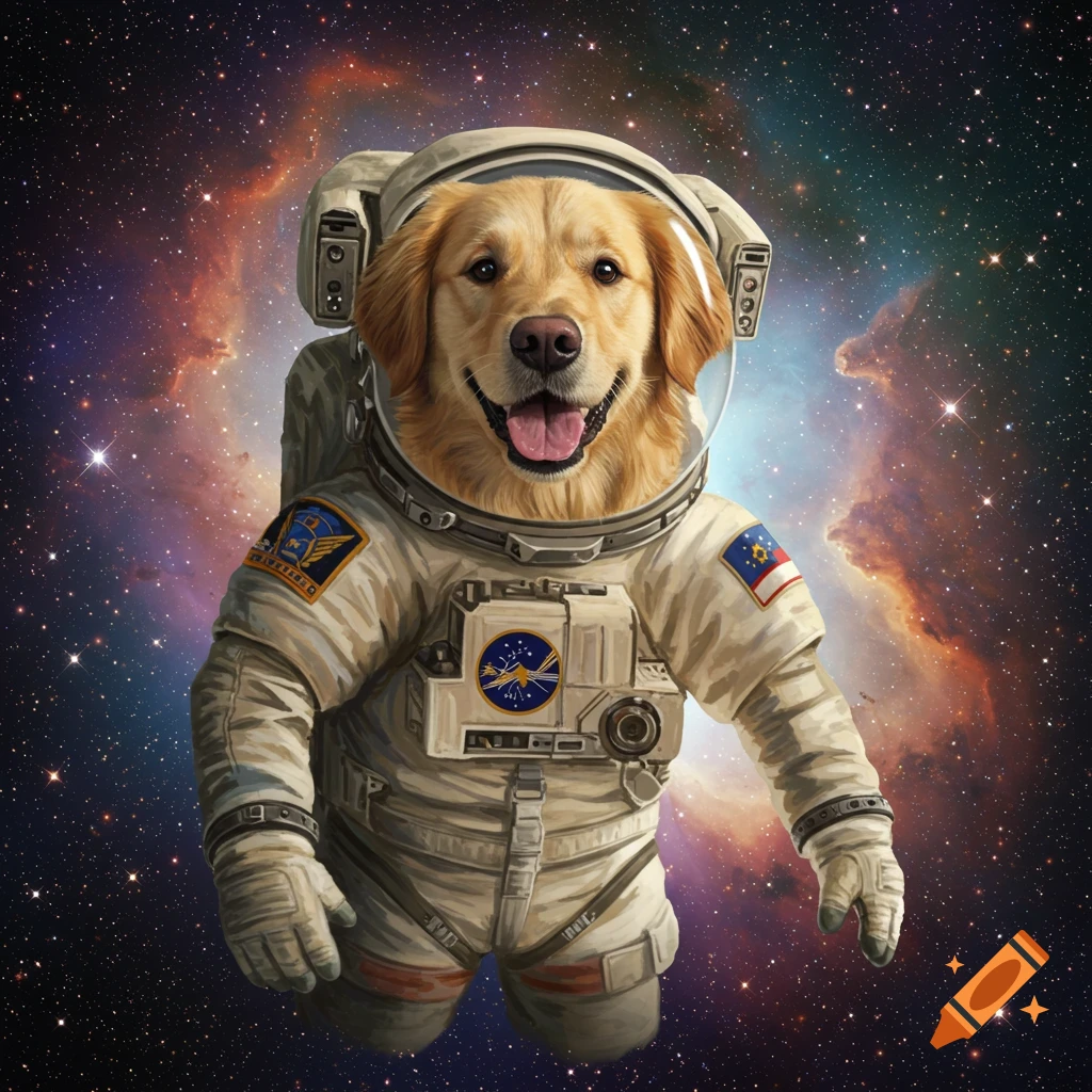 Dog wearing an astronaut suit on Craiyon