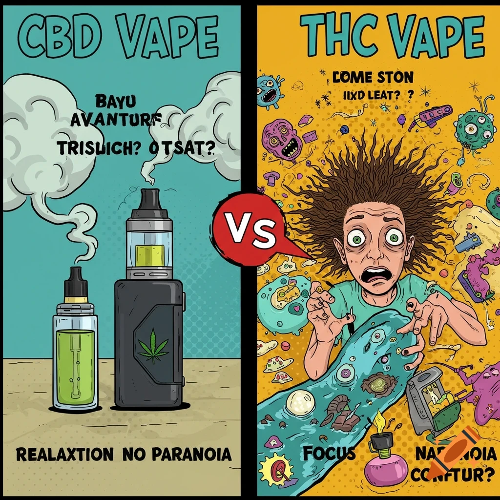 Comic illustration showing the superiority of CBD vape over THC vape on ...