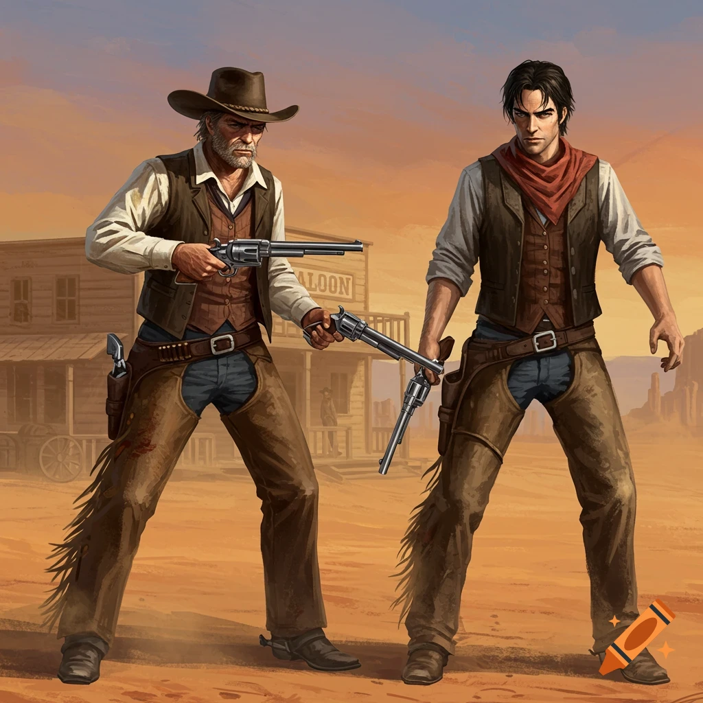 Two cowboys dueling on Craiyon