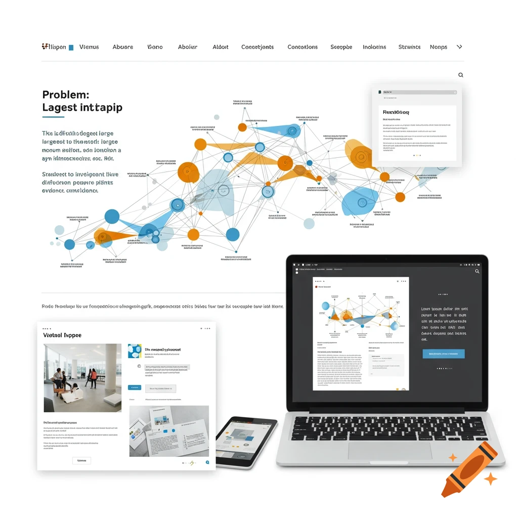 Website mockup visualizing connections between concepts in a mind map ...