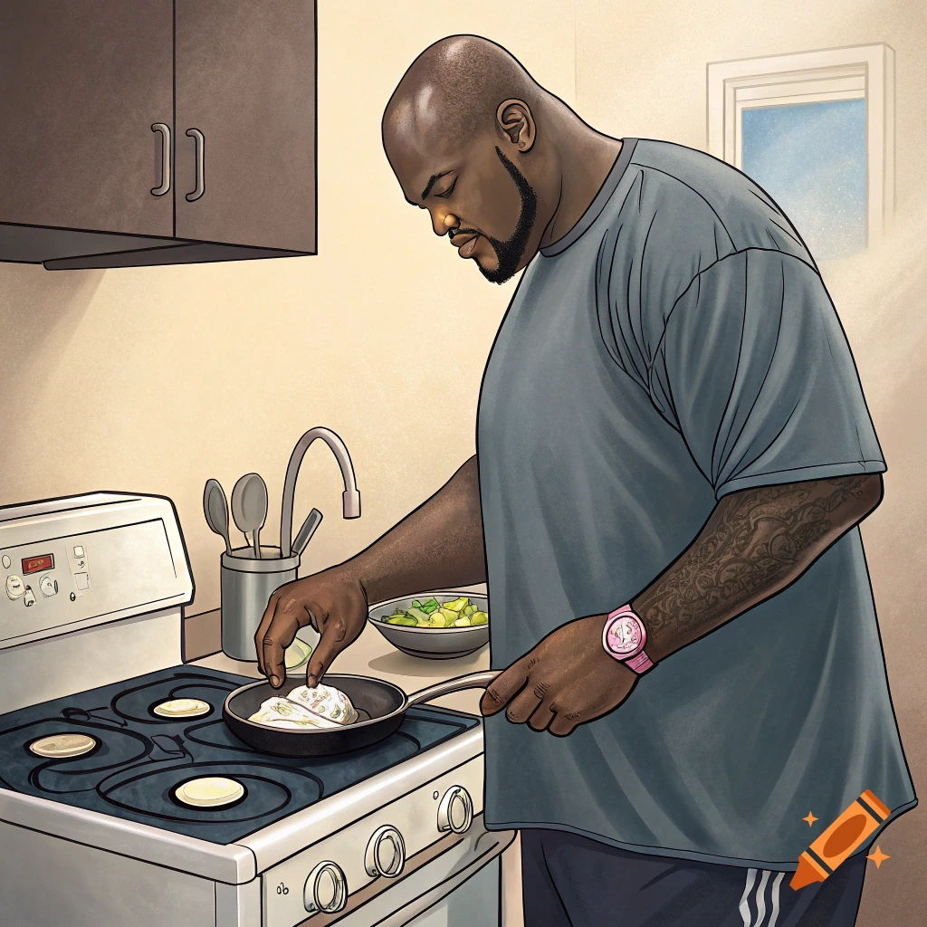 Illustration of a man resembling LeBron James eating fried chicken and ...