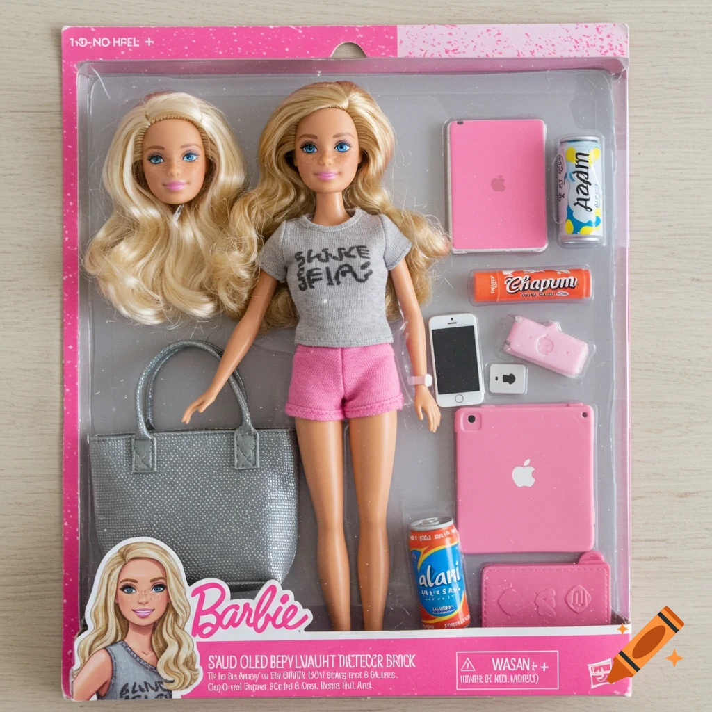 Barbie doll of a woman in packaging with accessories, tote bag ...