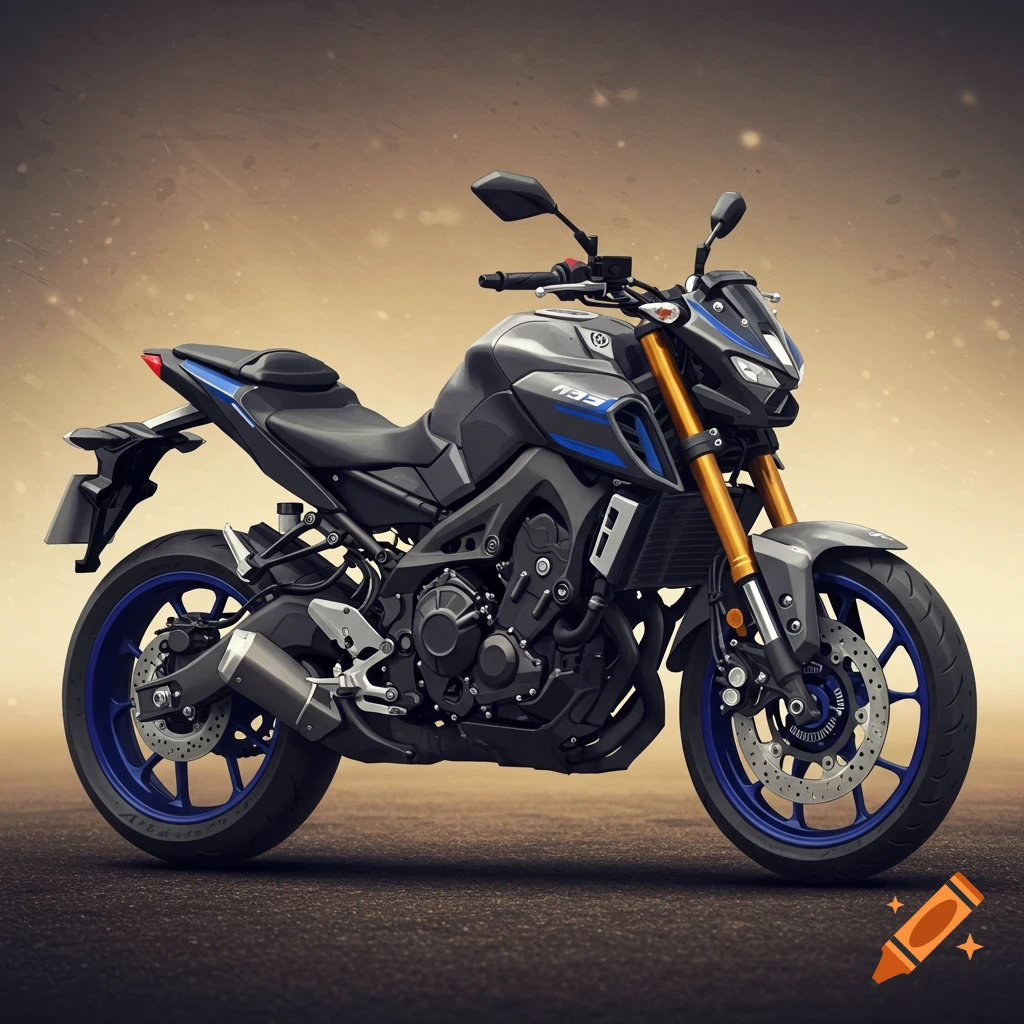 Picture of a gray and blue motorcycle on Craiyon