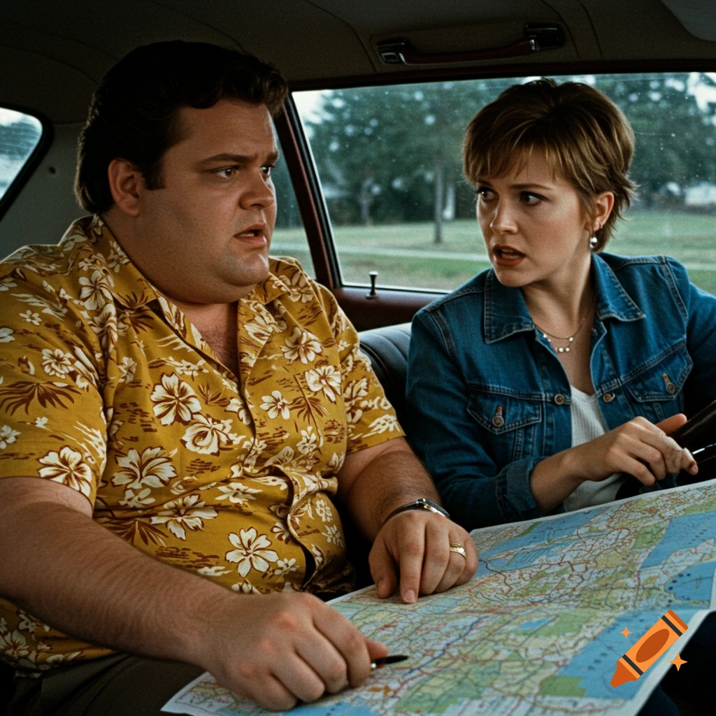 Two people in car arguing over pennsylvania map on Craiyon