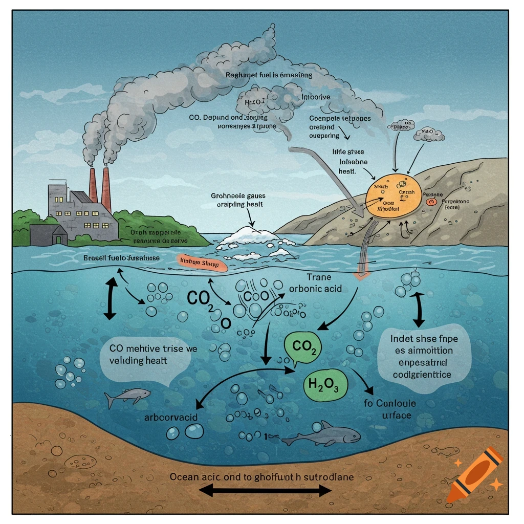 Hand-drawn rich picture comparing fossil fuel and green hydrogen electricity with challenges. on ...