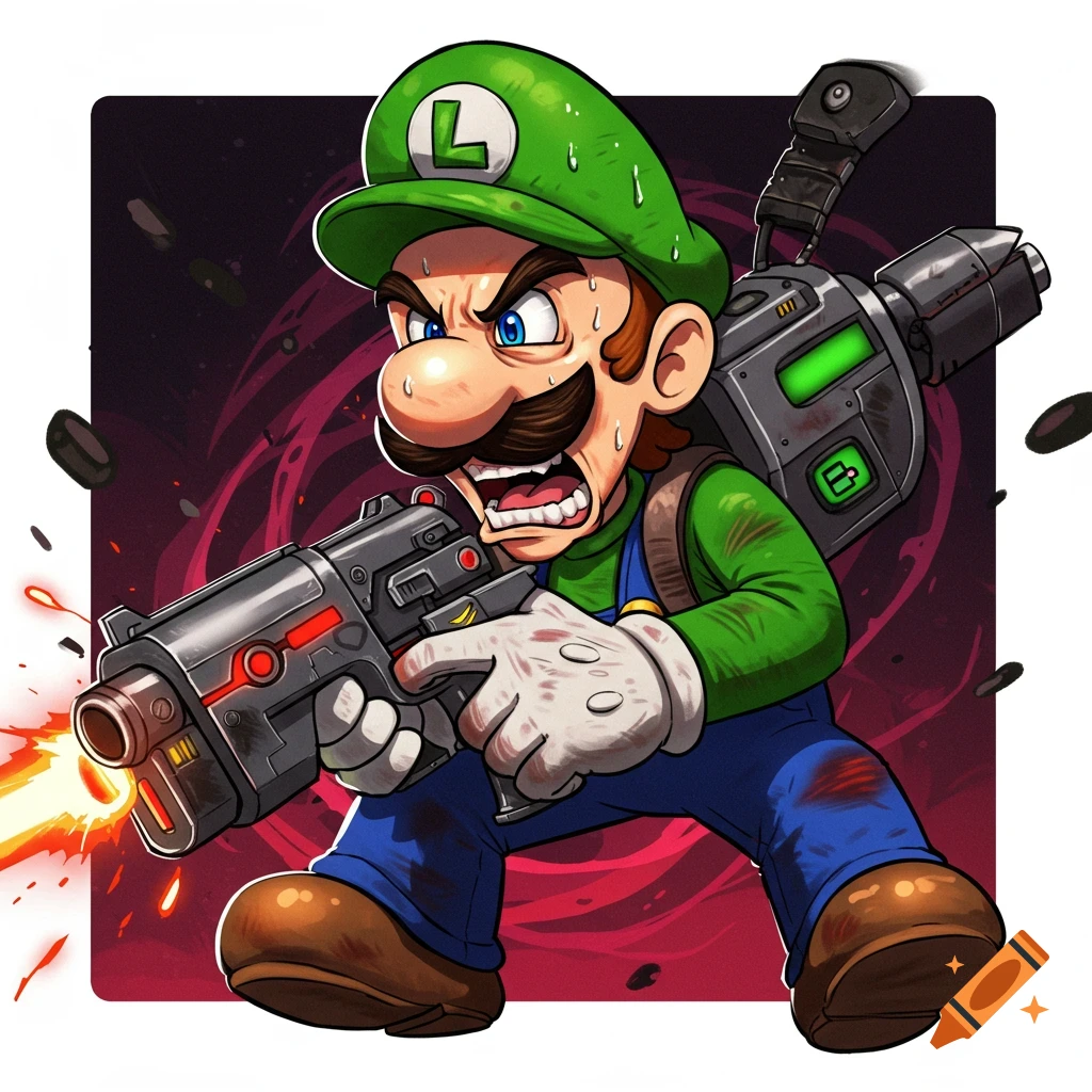 Luigi with a gun on Craiyon