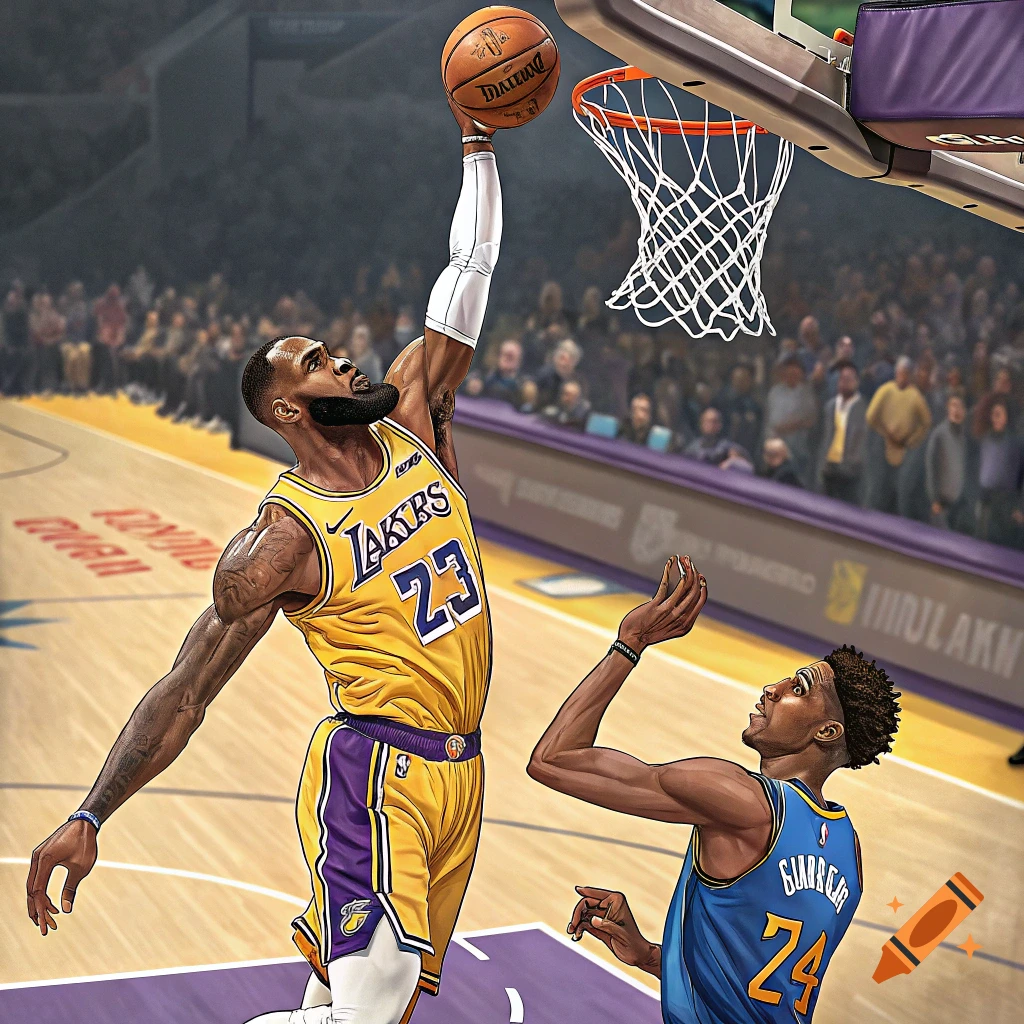 Illustration Of Lebron James Dunking On Ja Morant During A Basketball
