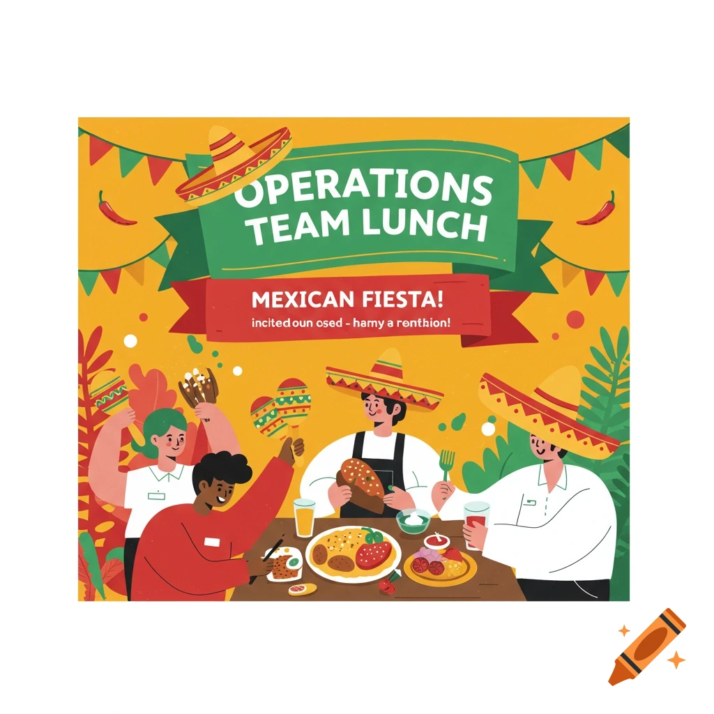 Operations Team Lunch with Mexican fiesta theme graphic invite design ...
