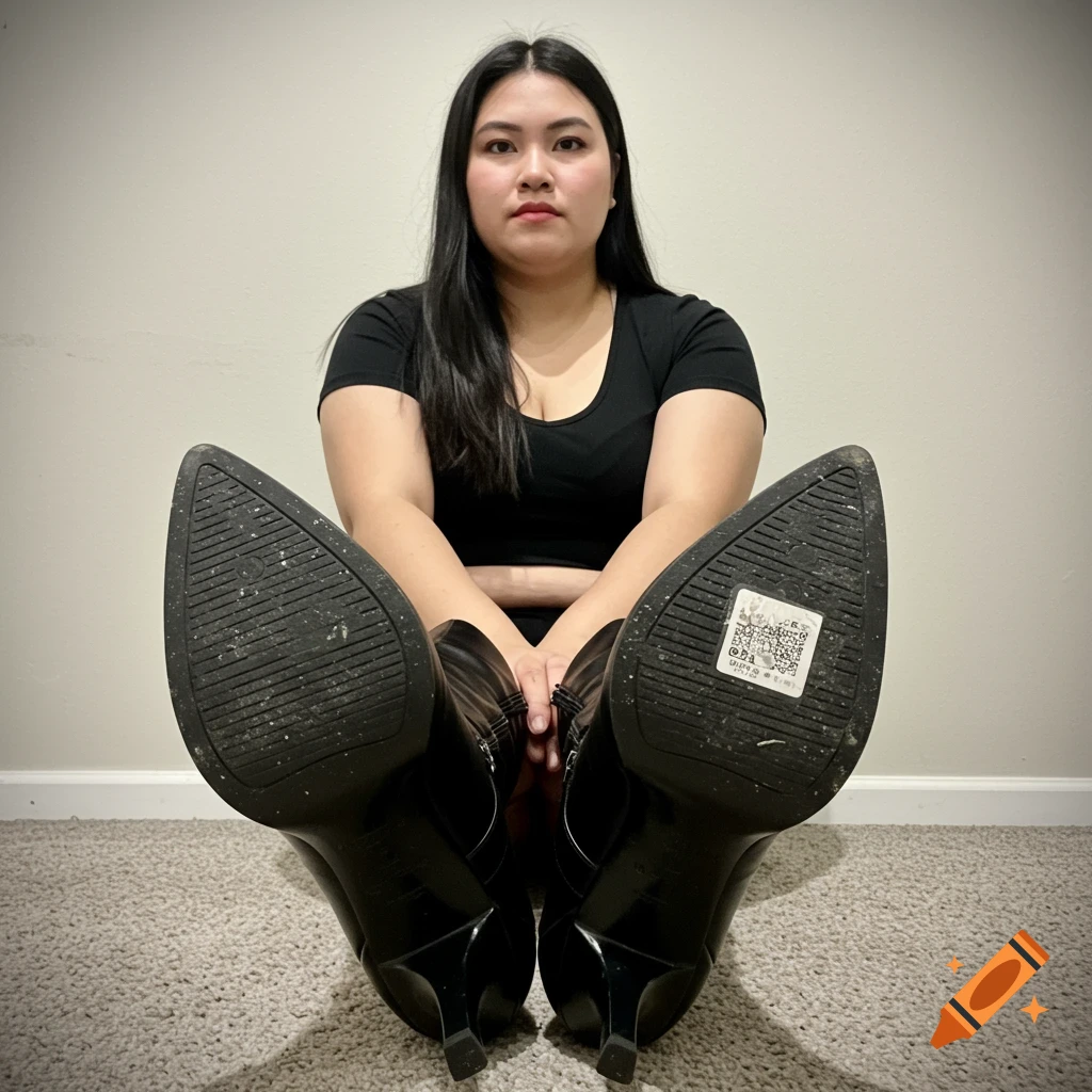 Filipina woman in high heel boots with visible soles on Craiyon