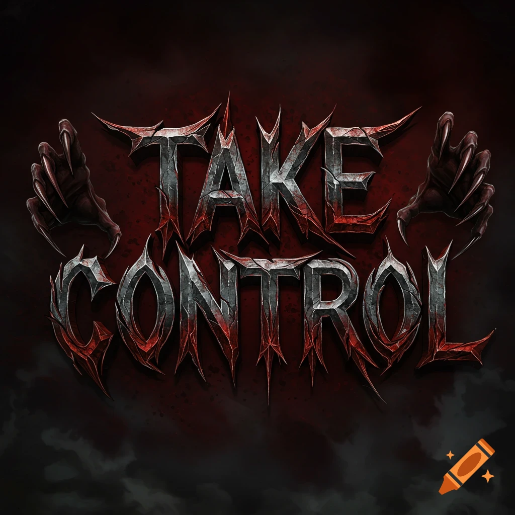 TAKE CONTROL text in mad revenge metal font on Craiyon