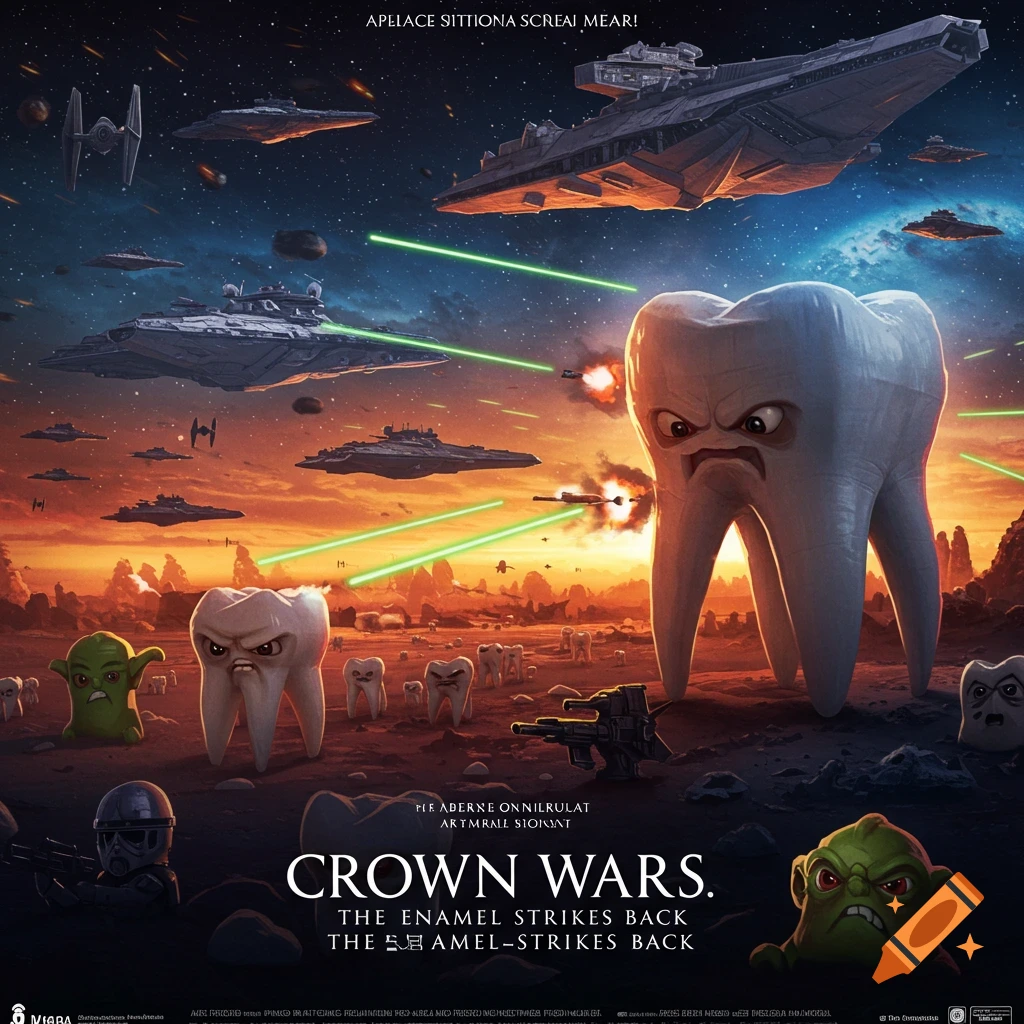 Crown Wars: The Enamel Strikes Back movie poster with teeth, Star Wars ...
