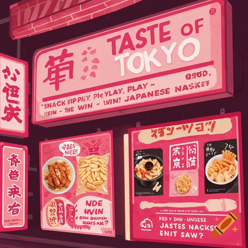 Taste of Tokyo advertisement sign with pink color scheme and slogan ...