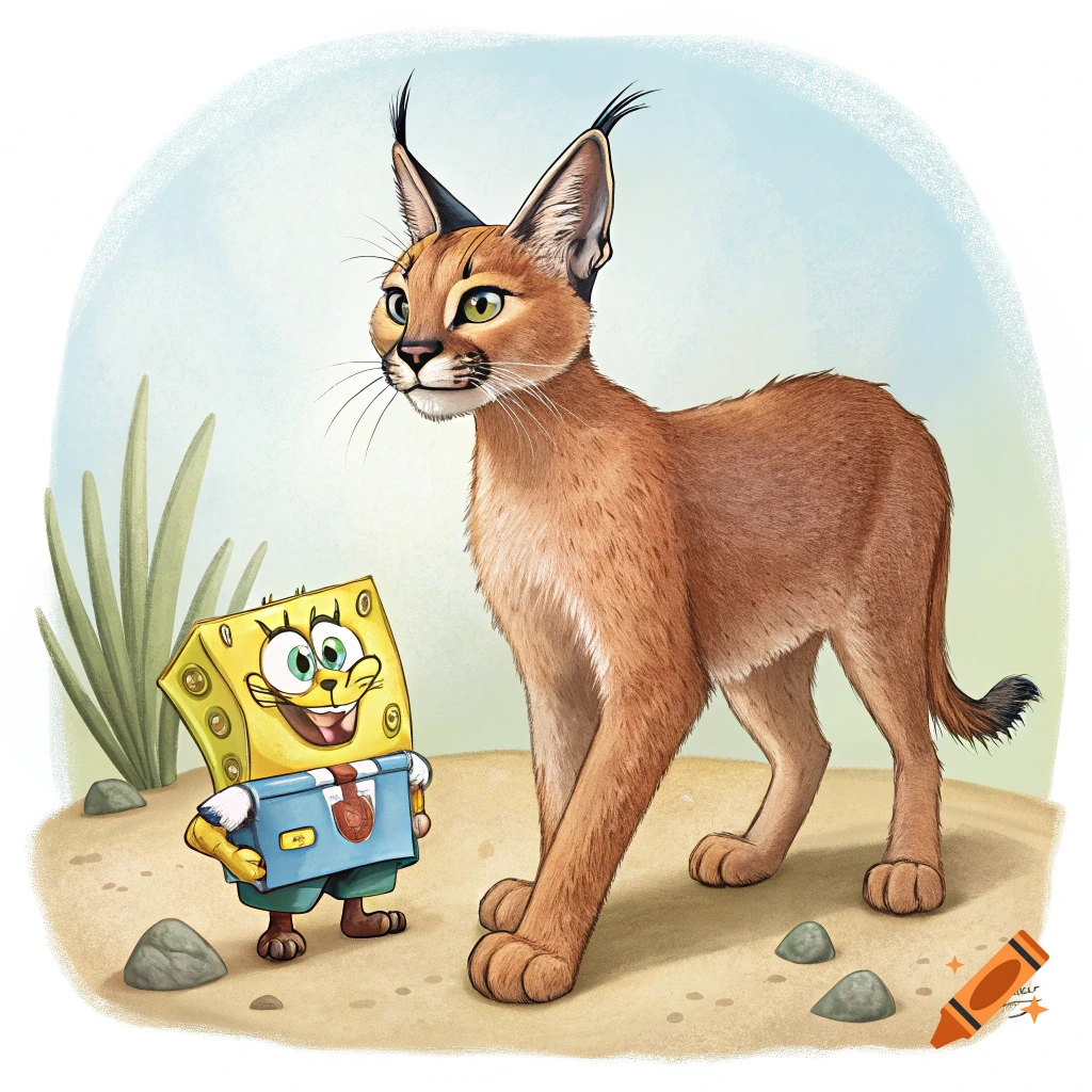 Caracal cat with SpongeBob SquarePants on Craiyon