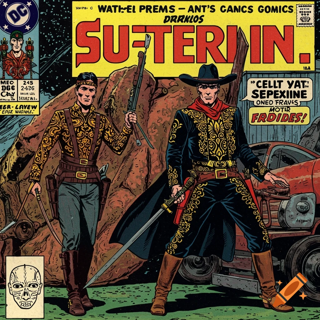 Vintage comic book cover featuring an anti-hero cowboy in fashionable ...