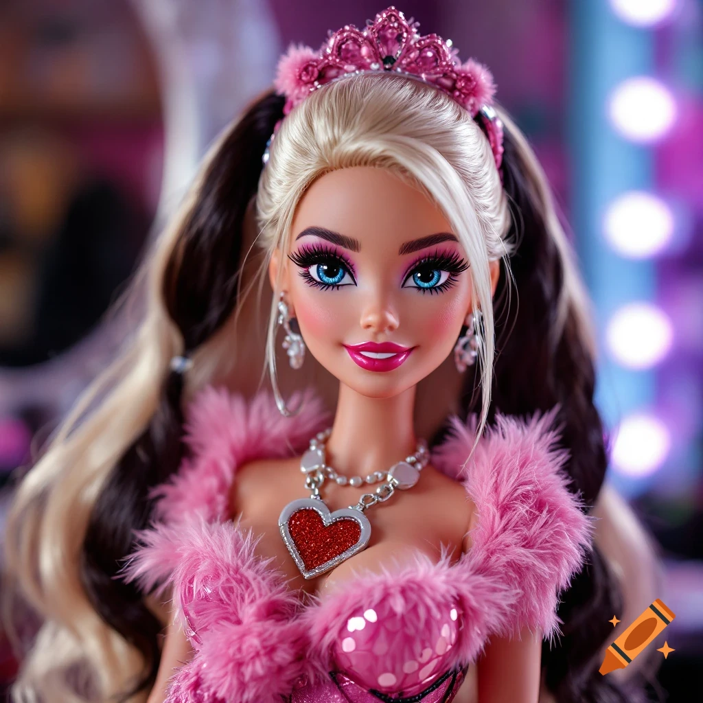 Sabrina Carpenter as a Barbie doll with pink handcuffs and heart ...