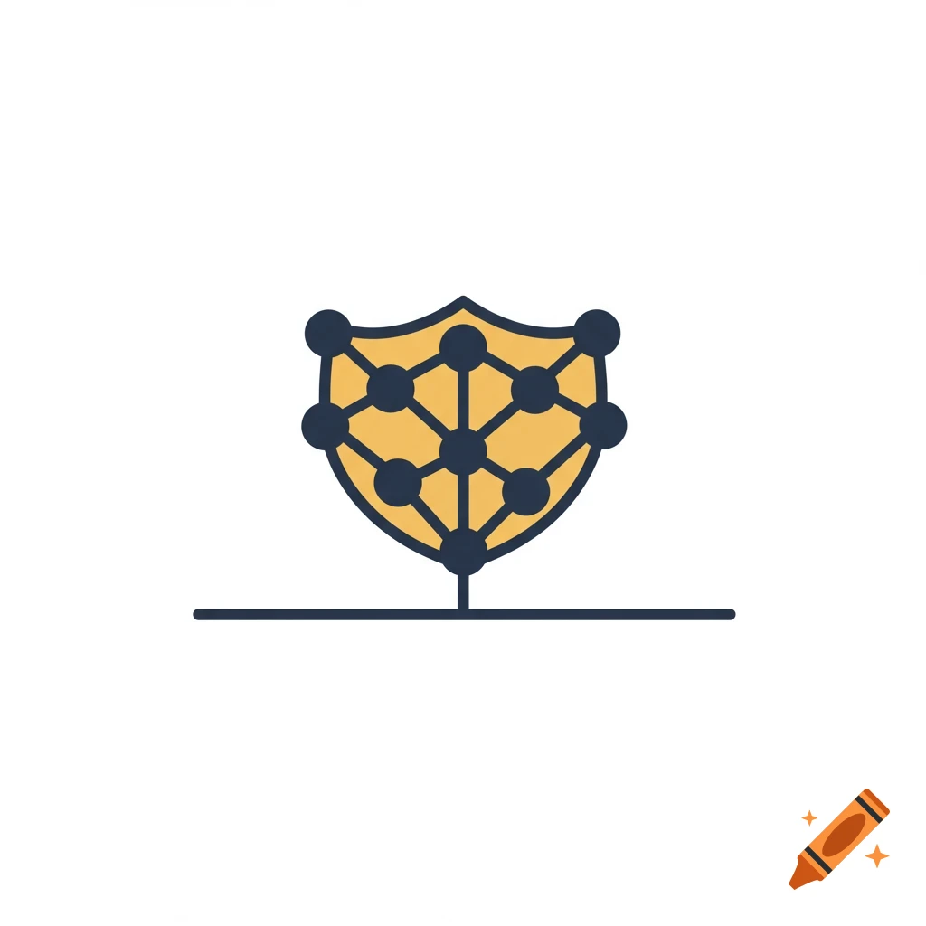 A simple graphic symbol of a shield enclosing a network of connected ...