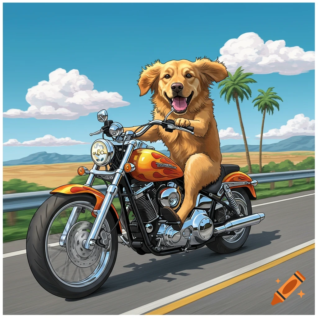Dog riding a motorcycle on Craiyon