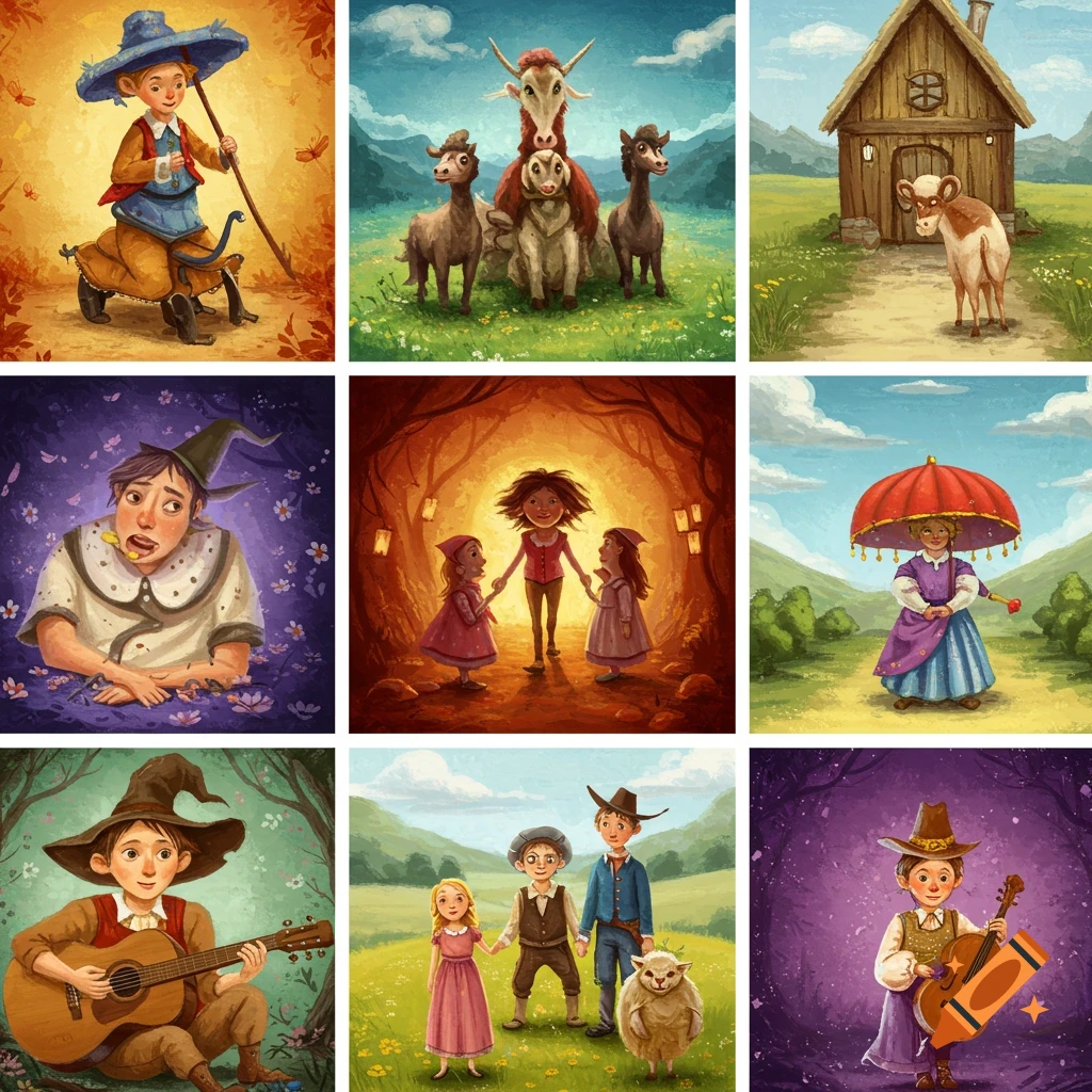 Eight watercolor children's book illustrations featuring kids, fairies ...