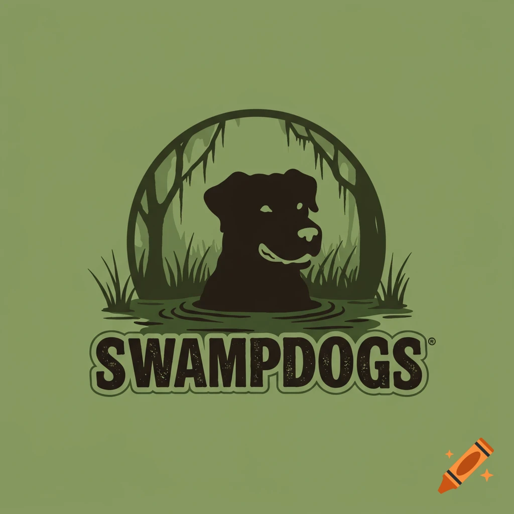 A logo featuring a black dog in a swamp with the text 'SWAMPDOGS'. on ...
