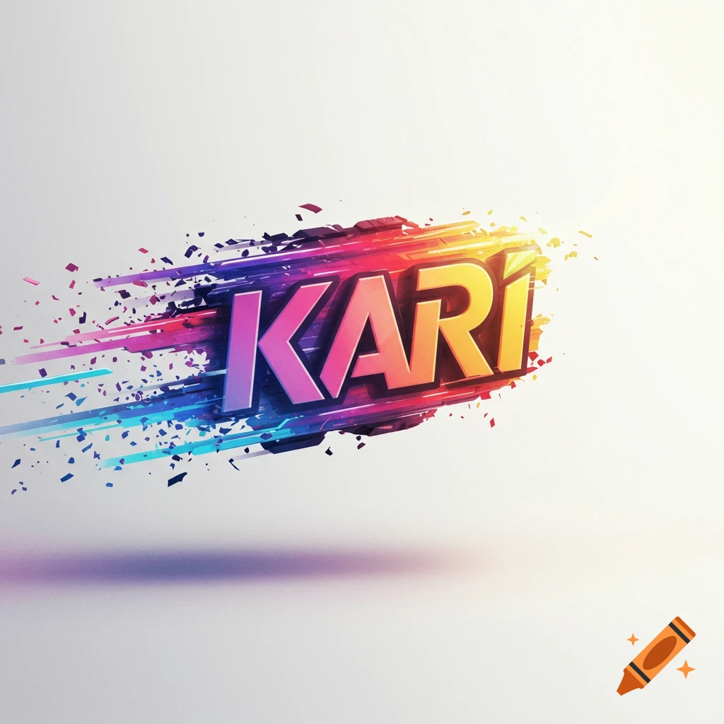 Colorful logo for KARI with a dynamic speed effect and dissolving fragments. on Craiyon