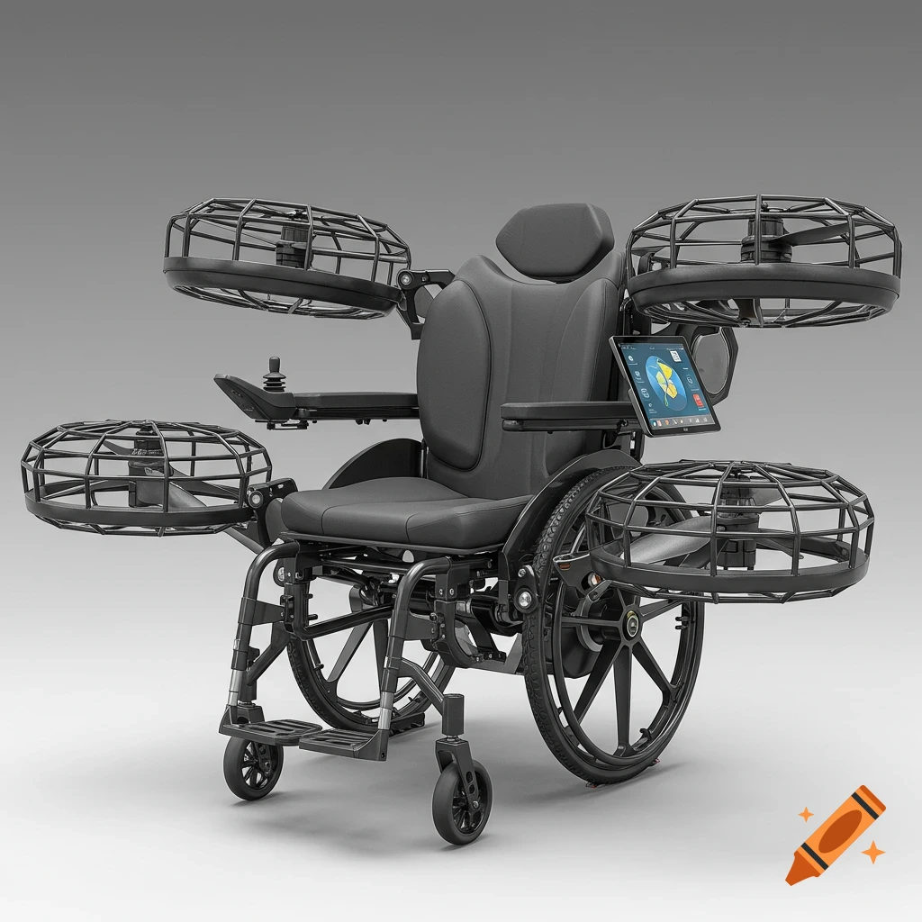 Futuristic carbon-fiber wheelchair with drone propellers and ...