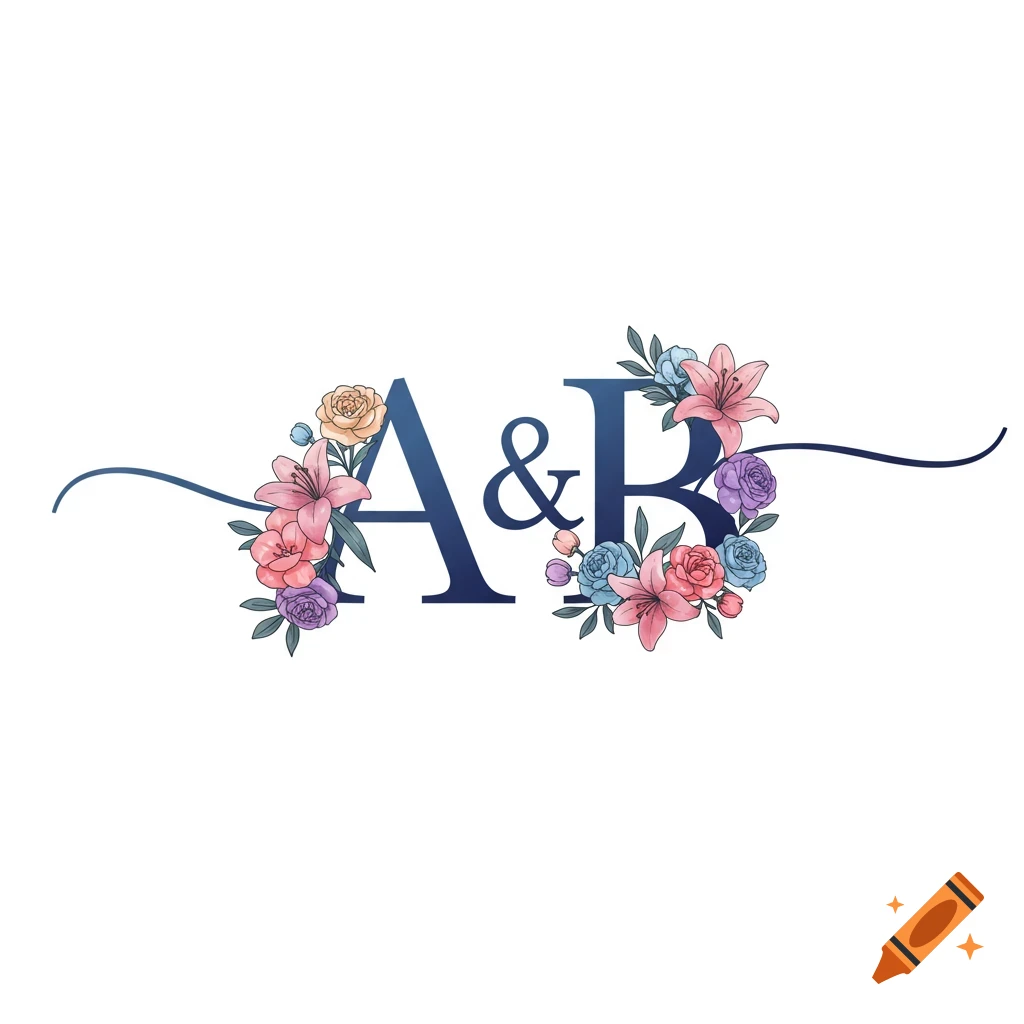 Logo design of cursive letters A and B with floral surround on Craiyon