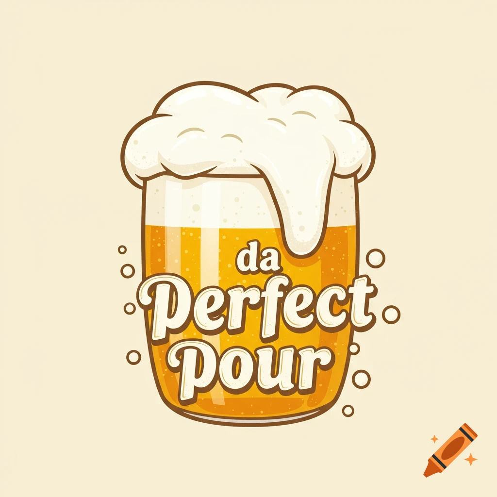 Illustration of a beer glass with foam and the text 'da Perfect Pour ...