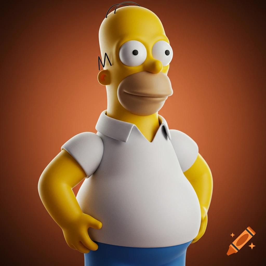 Cartoon illustration of Homer Simpson with a very large belly, smiling and pulling at his blue ...