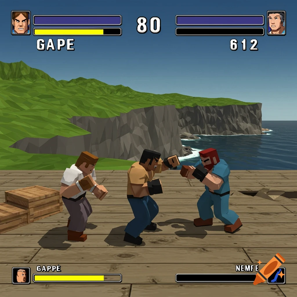 Low-poly 3D fighting game screenshot with blocky characters fighting on ...