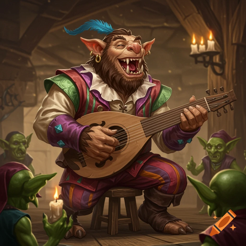 Illustration of a harengon bard in high fantasy style on Craiyon