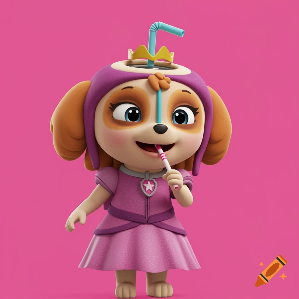 Cartoon alien princess in Paw Patrol animation style with straw in ...