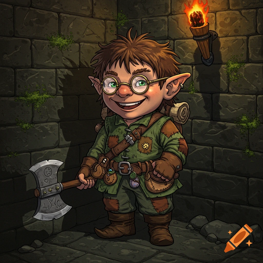 Dungeons and Dragons gnome character, Erkie Timbers on Craiyon