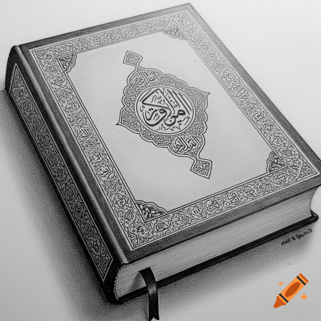 Pencil drawing of a Quran on Craiyon