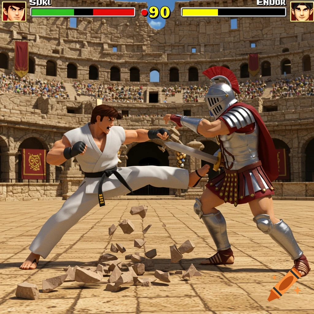 2d Cartoon Gladiator Arena Background created on Craiyon