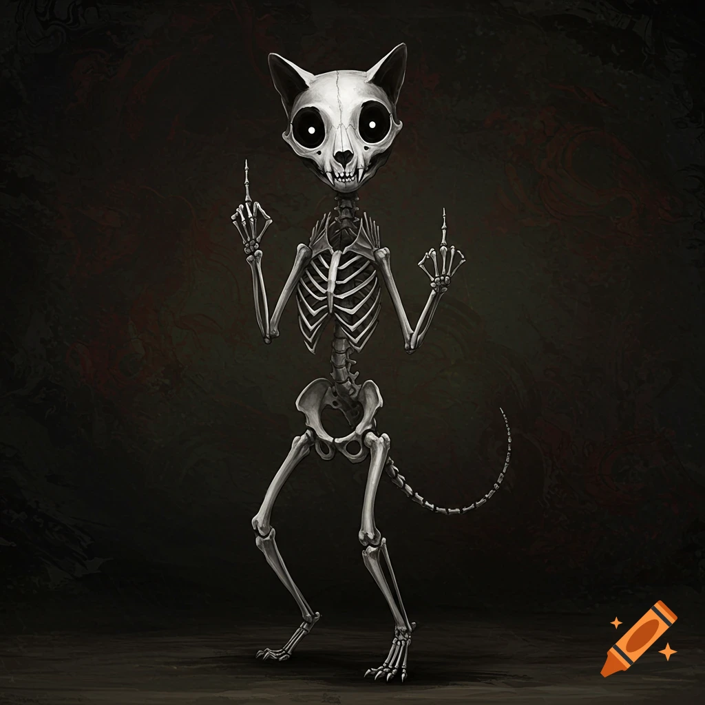 Cat skeleton giving the finger on Craiyon