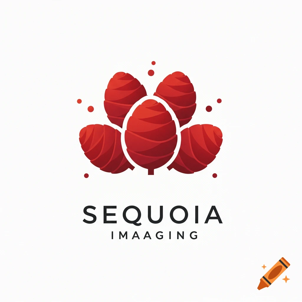 Sequoia Imaging logo with redwood cones in crimson on Craiyon