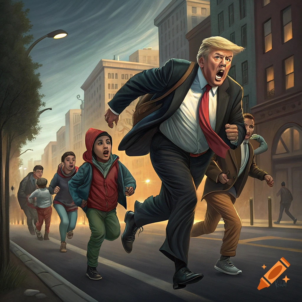 Illustration of Donald Trump being pickpocketed by a man on a city ...