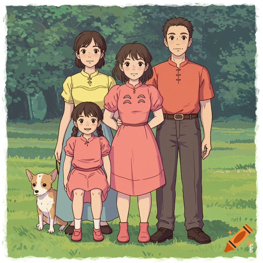 Family portrait in Studio Ghibli style on Craiyon