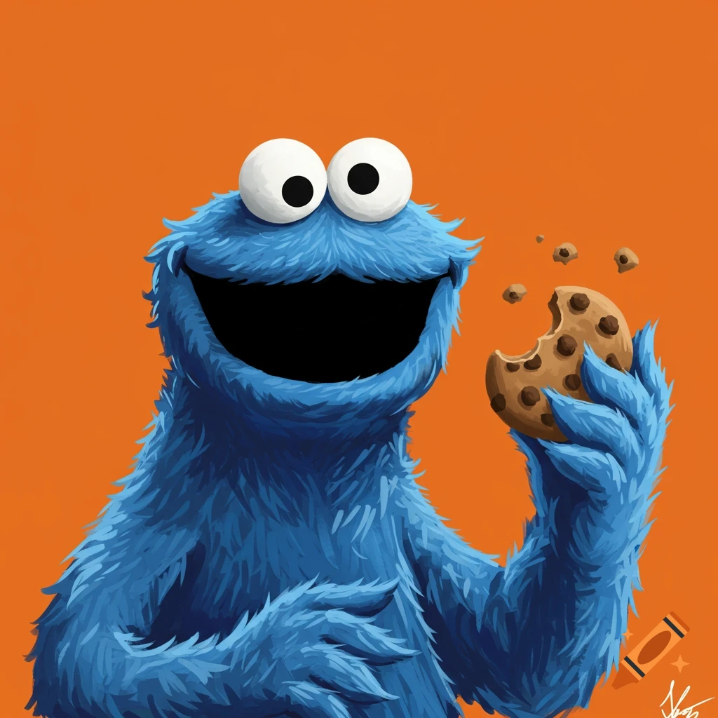 Cookie Monster gleefully stands in a kitchen full of cookies and ...