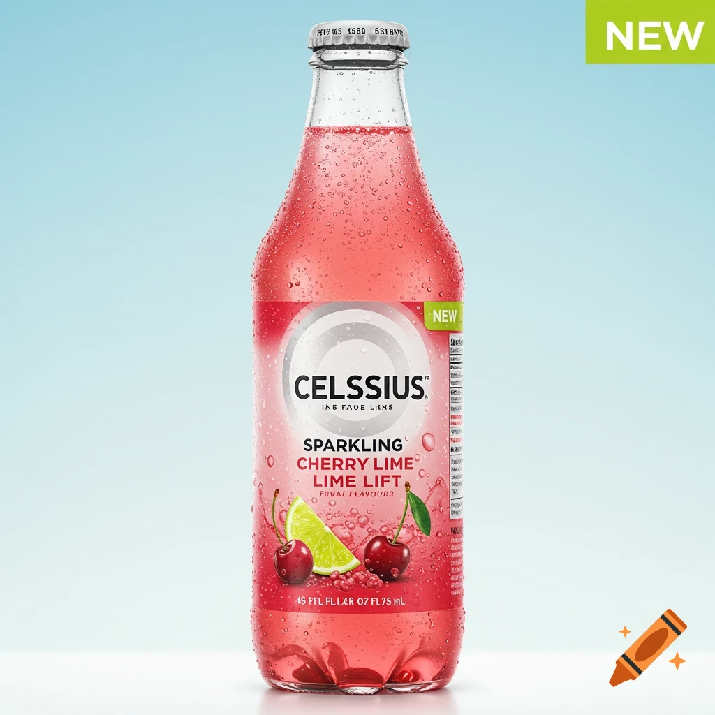 Celsius Sparkling Cherry Lime Lift advertisement on Craiyon