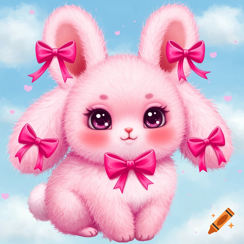 Kawaii pink bunny with ribbon bows on Craiyon