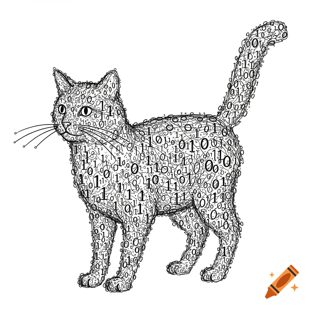 Minimalist black and white line art of cat playfully hiding behind ...