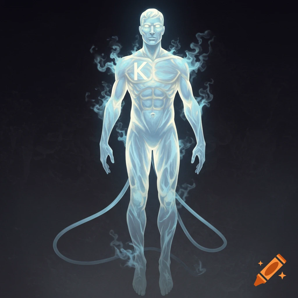 Glowing humanoid figure made of translucent krypton energy on Craiyon