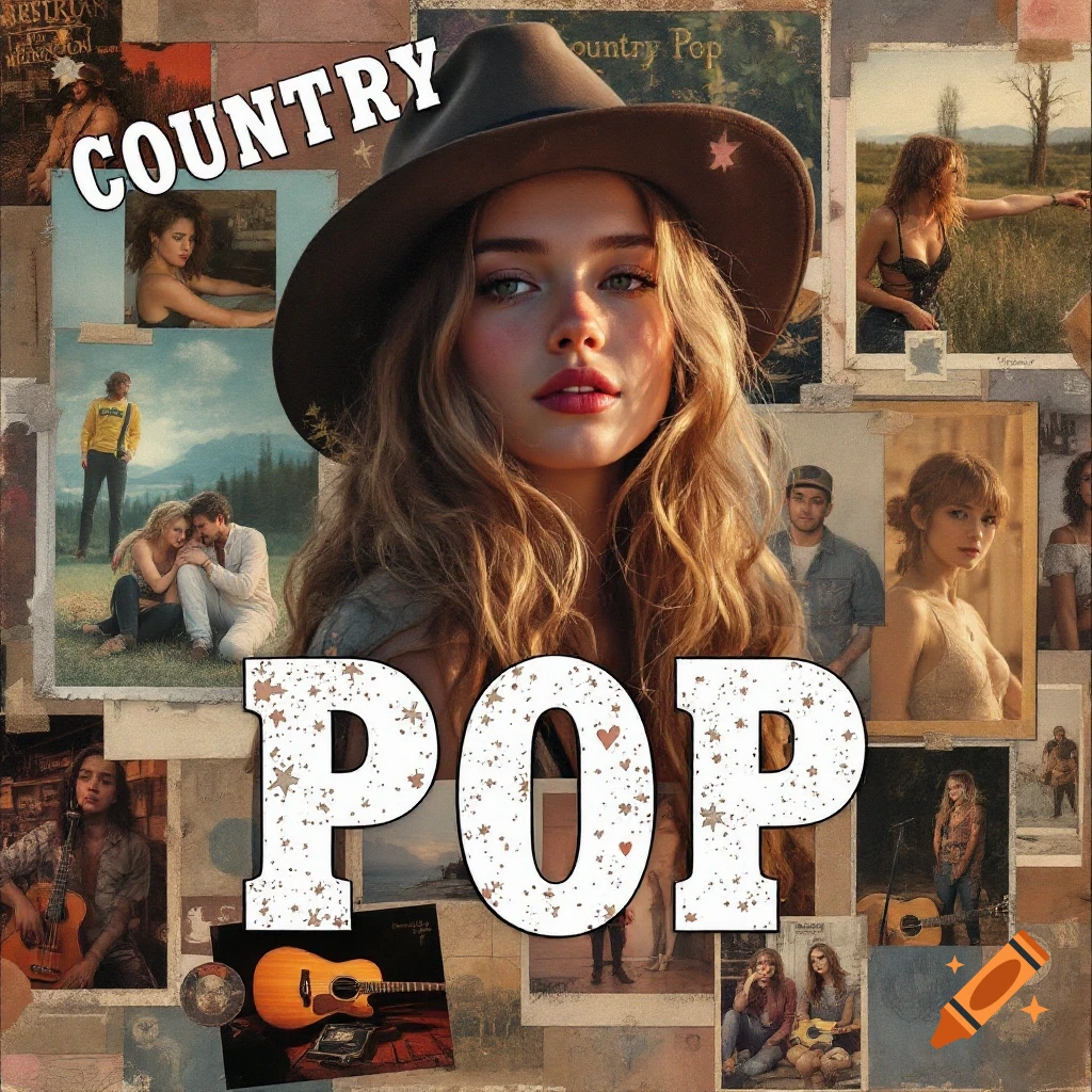 Album cover for country pop music with vintage aesthetic and collage of ...